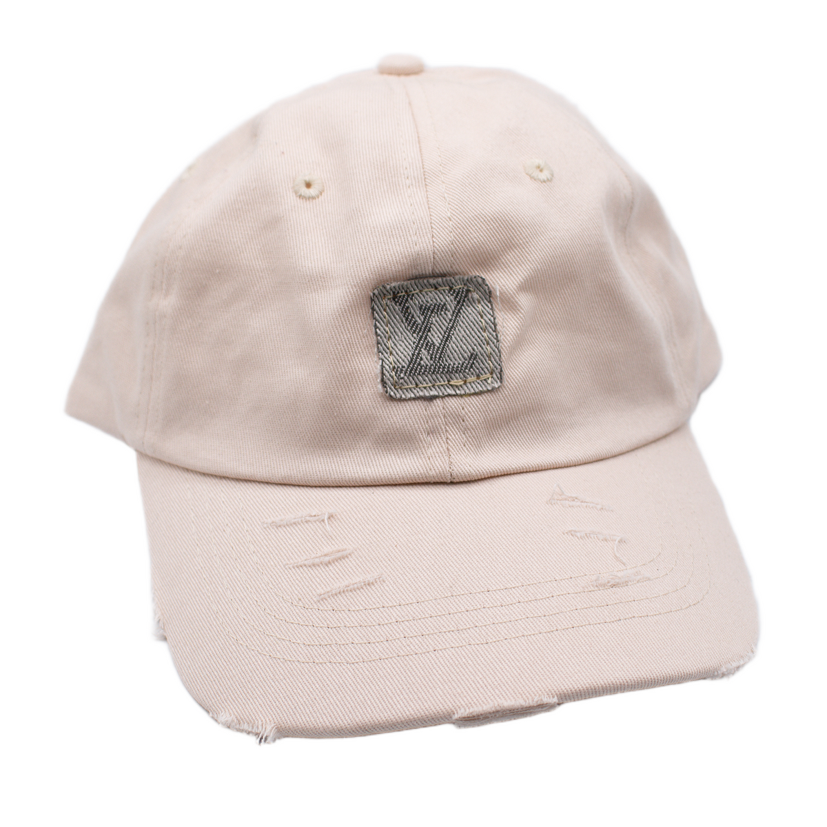 Cream Baseball Cap with Upcycled LV Grey Denim Logo Patch (Sewn) – Spark*l