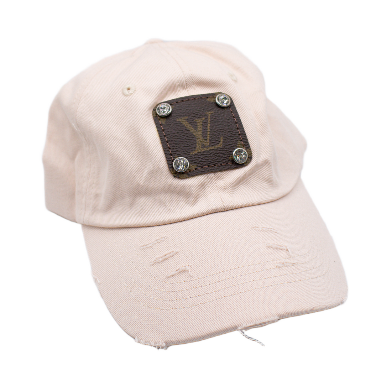 Cream Baseball Cap with Large Upcycled LV Monogram Patch (Embellished ...