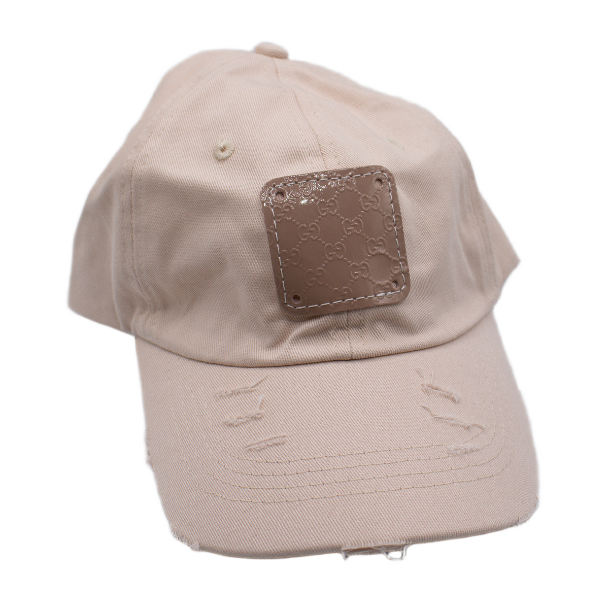 Cream Baseball Cap with XL Upcycled Taupe Patent Micro GG (Sewn + Choo ...